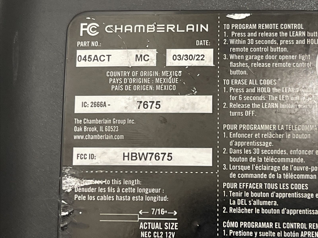 Chamberlain 045ACT MC Garage Door Receiver Logic Board Yellow Learn Bu ...