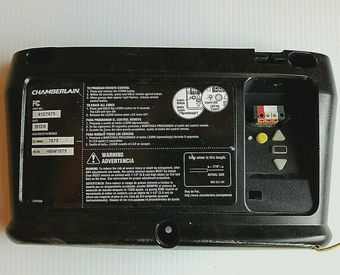 Chamberlain Liftmaster 41D7675 Garage Door Logic Board Yellow Learn Bu ...